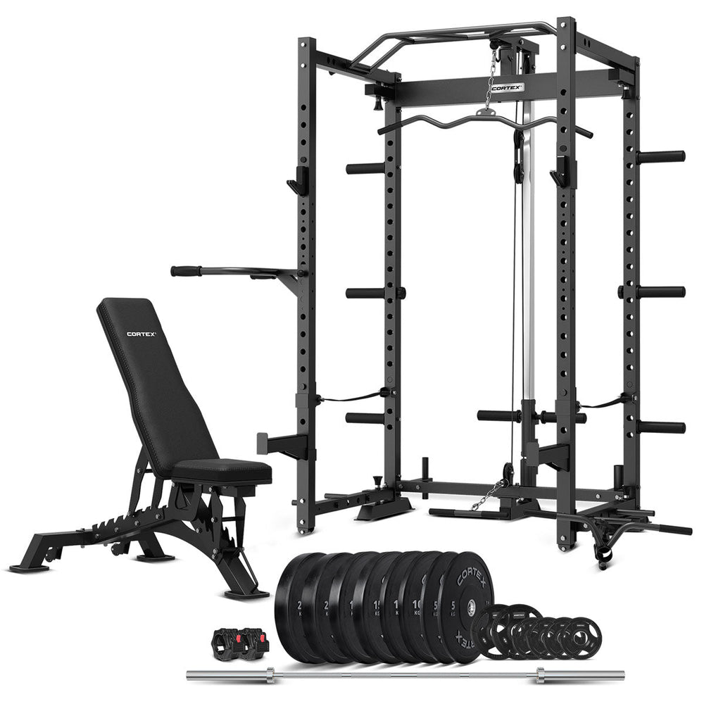 CORTEX PR5 Folding Power Rack with 130kg Olympic Bumper Weight, Bar an